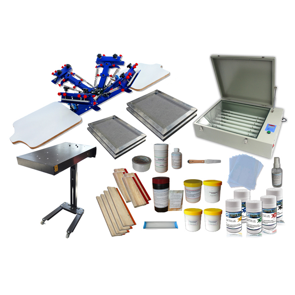 4 Color 2 Station Silk Screen Printing Press Screen Printing Full Kit ...